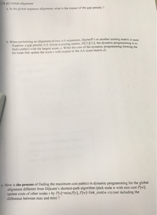 In the global sequence alignment, what is the impact | Chegg.com