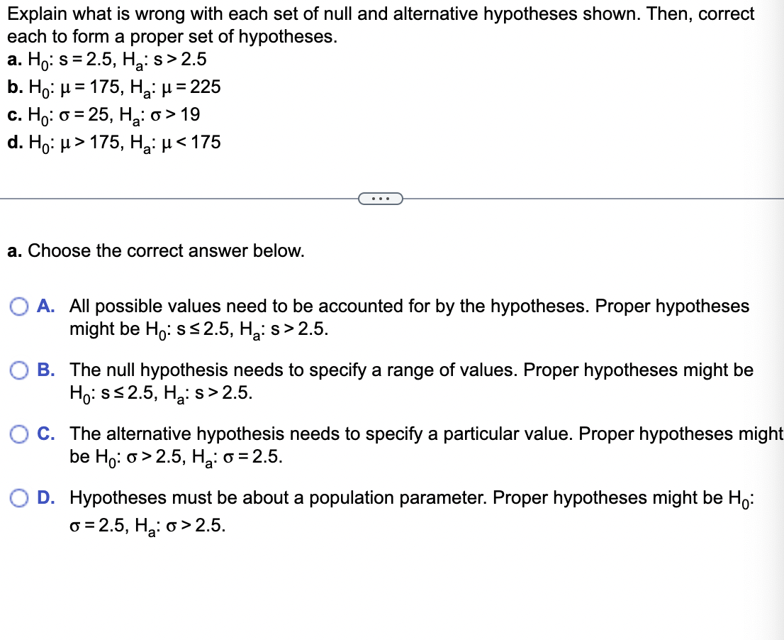 Solved Explain what is wrong with each set of null and | Chegg.com