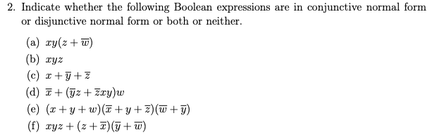 Solved 2. Indicate whether the following Boolean expressions | Chegg.com
