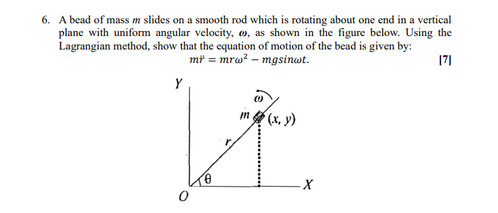 Solved 6. A bead of mass m slides on a smooth rod which is | Chegg.com