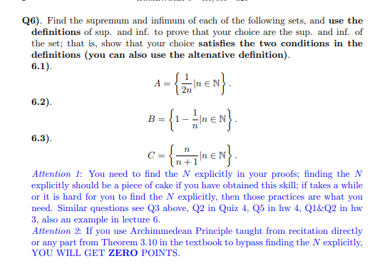 Solved Q6). Find the supremum and infimum of each of the | Chegg.com