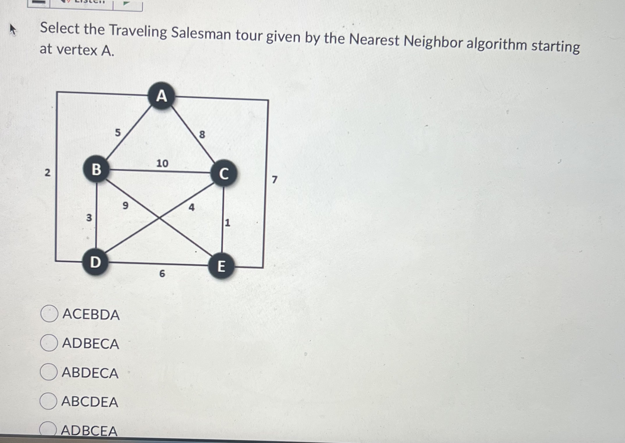 Solved Select the Traveling Salesman tour given by the | Chegg.com