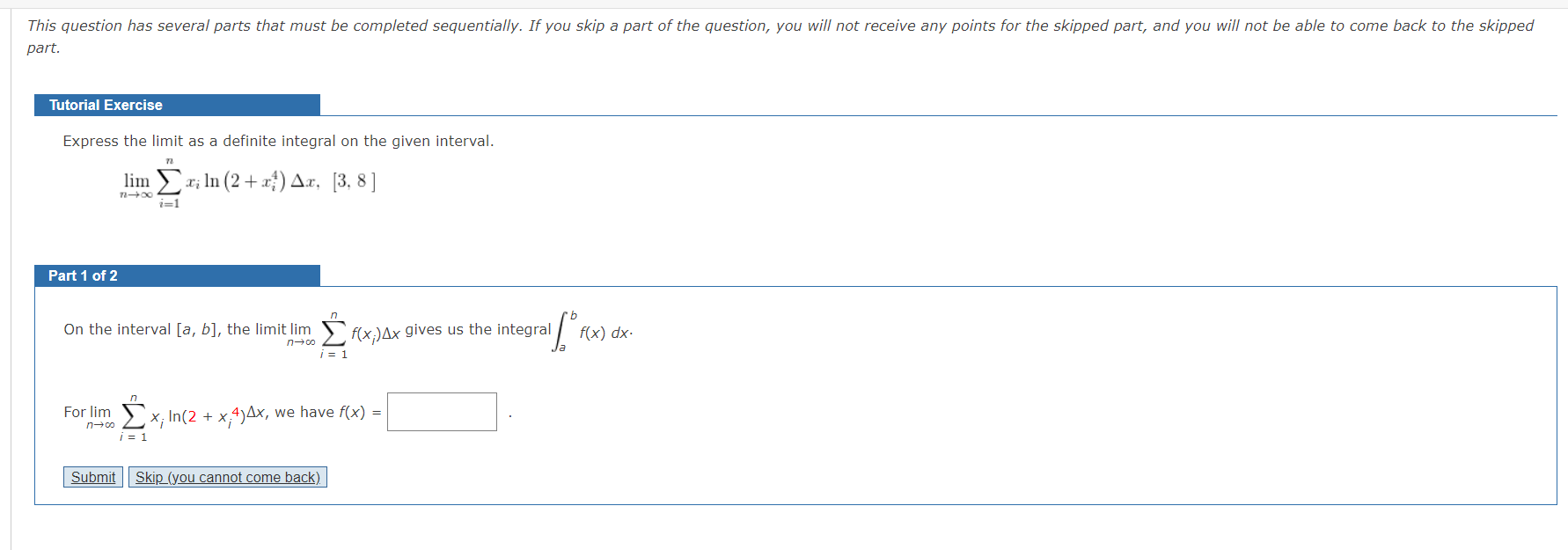 [Solved]: part. Express the limit as a definite integral on