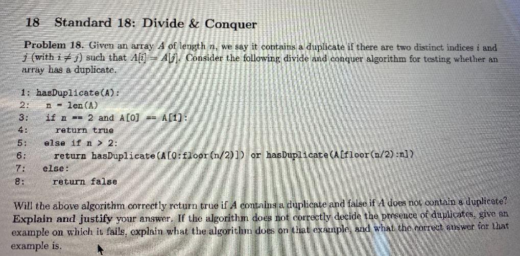Solved 18 Standard 18: Divide \& Conquer Problem 18. Given | Chegg.com