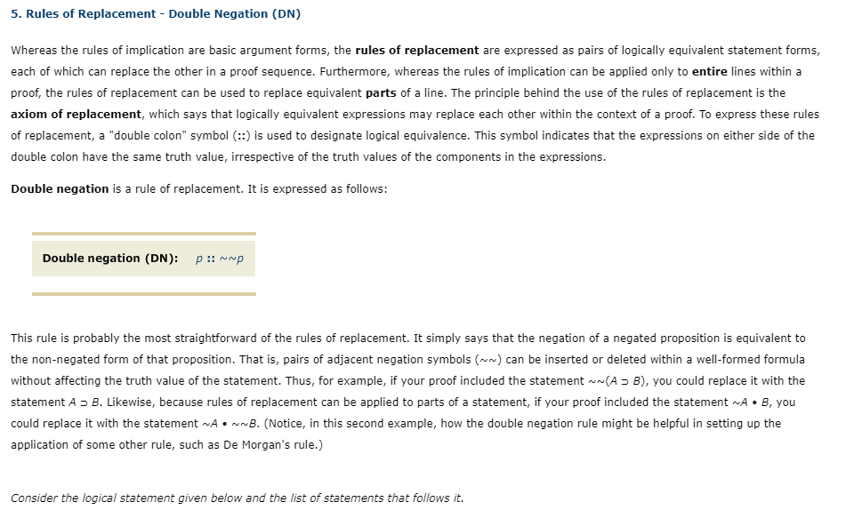 5. Rules of Replacement - Double Negation (DN) | Chegg.com
