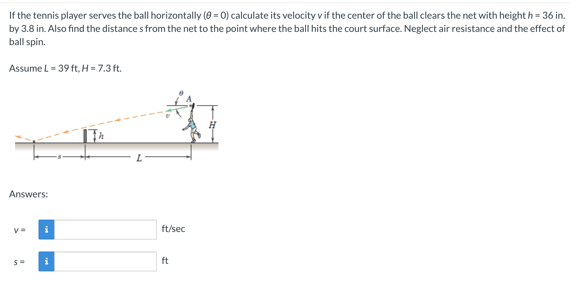 Solved If ﻿the tennis player serves the ball horizontally | Chegg.com