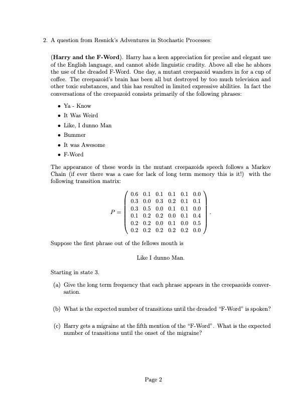 2. A question from Resnick's Adventures in Stochastic | Chegg.com