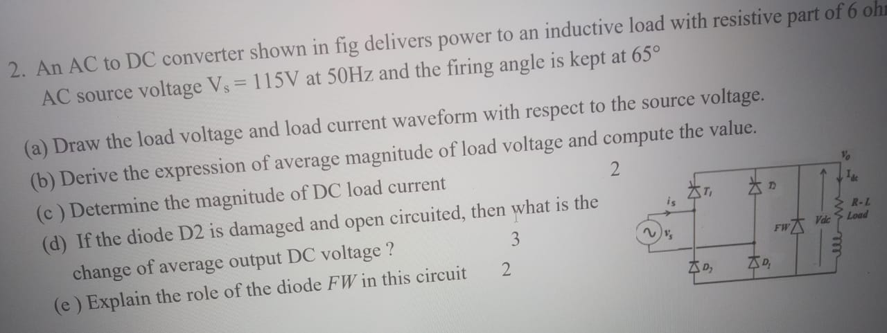 Solved An AC to DC converter shown in fig delivers power to | Chegg.com