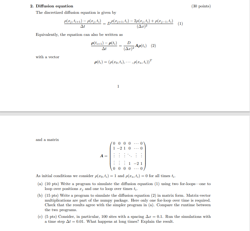 2. Diffusion equation (30 points) The discretized | Chegg.com