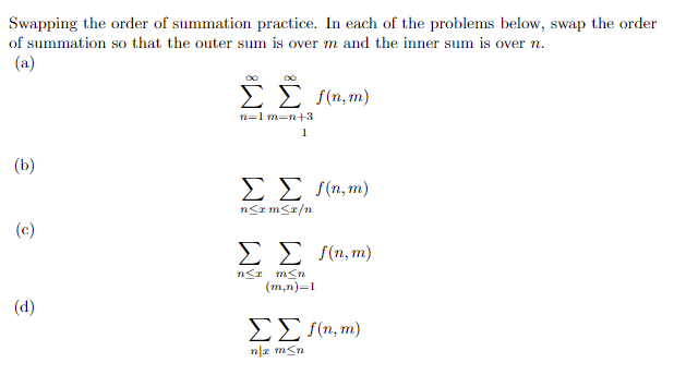Swapping the order of summation practice. In each of | Chegg.com