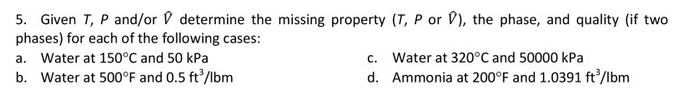 Solved 5. Given T, P and/or determine the missing property | Chegg.com