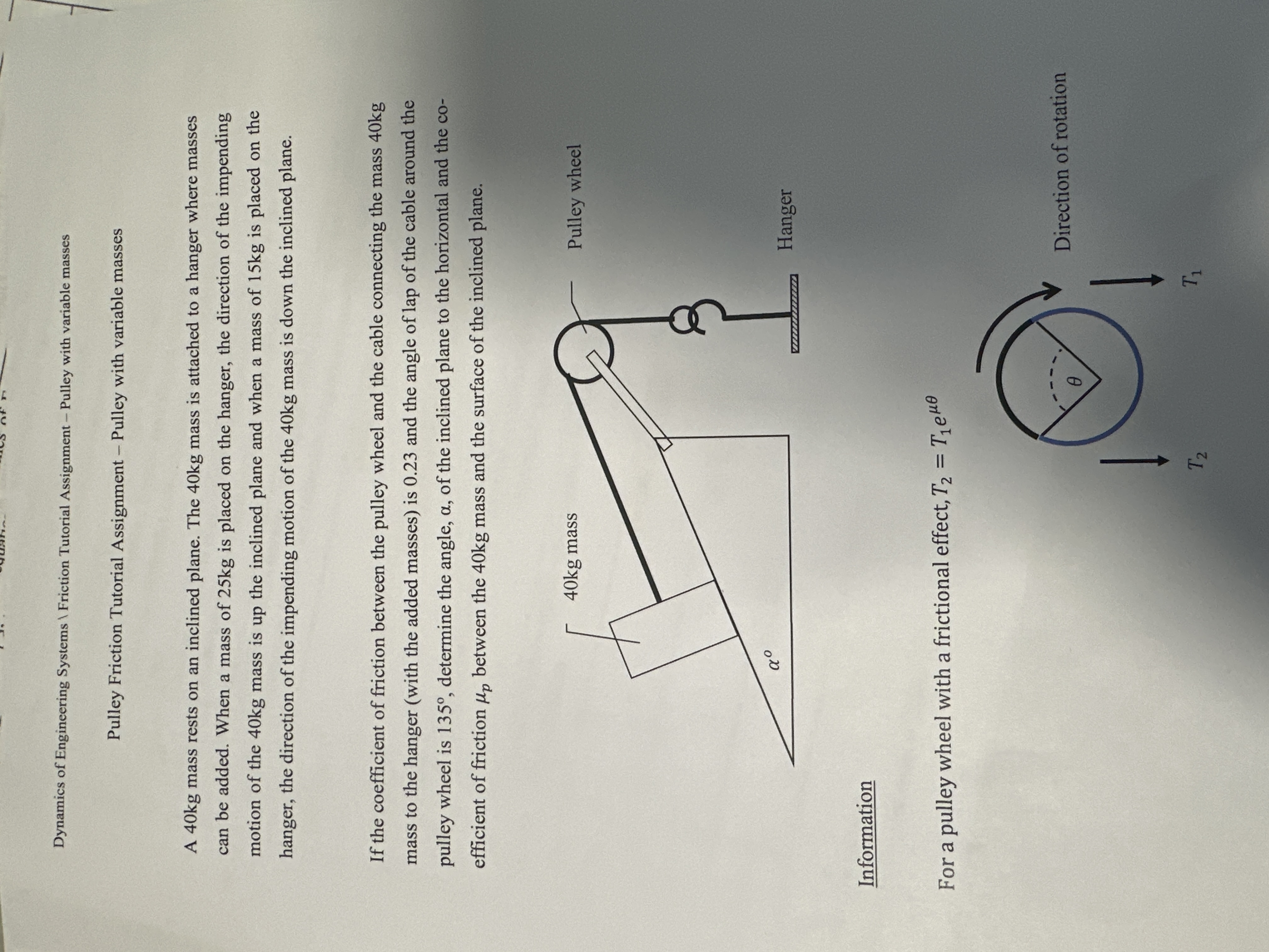 Dynamics of Engineering Systems \Friction Tutorial | Chegg.com