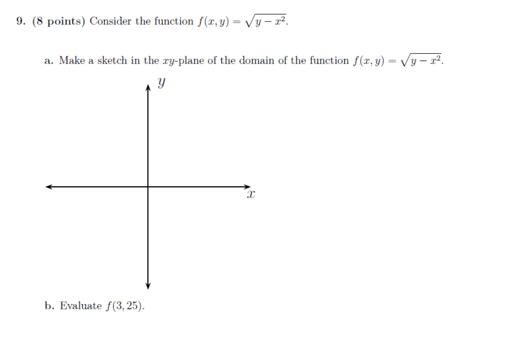 Solved 9. (8 points) Consider the function f(x, y) = Vy – | Chegg.com