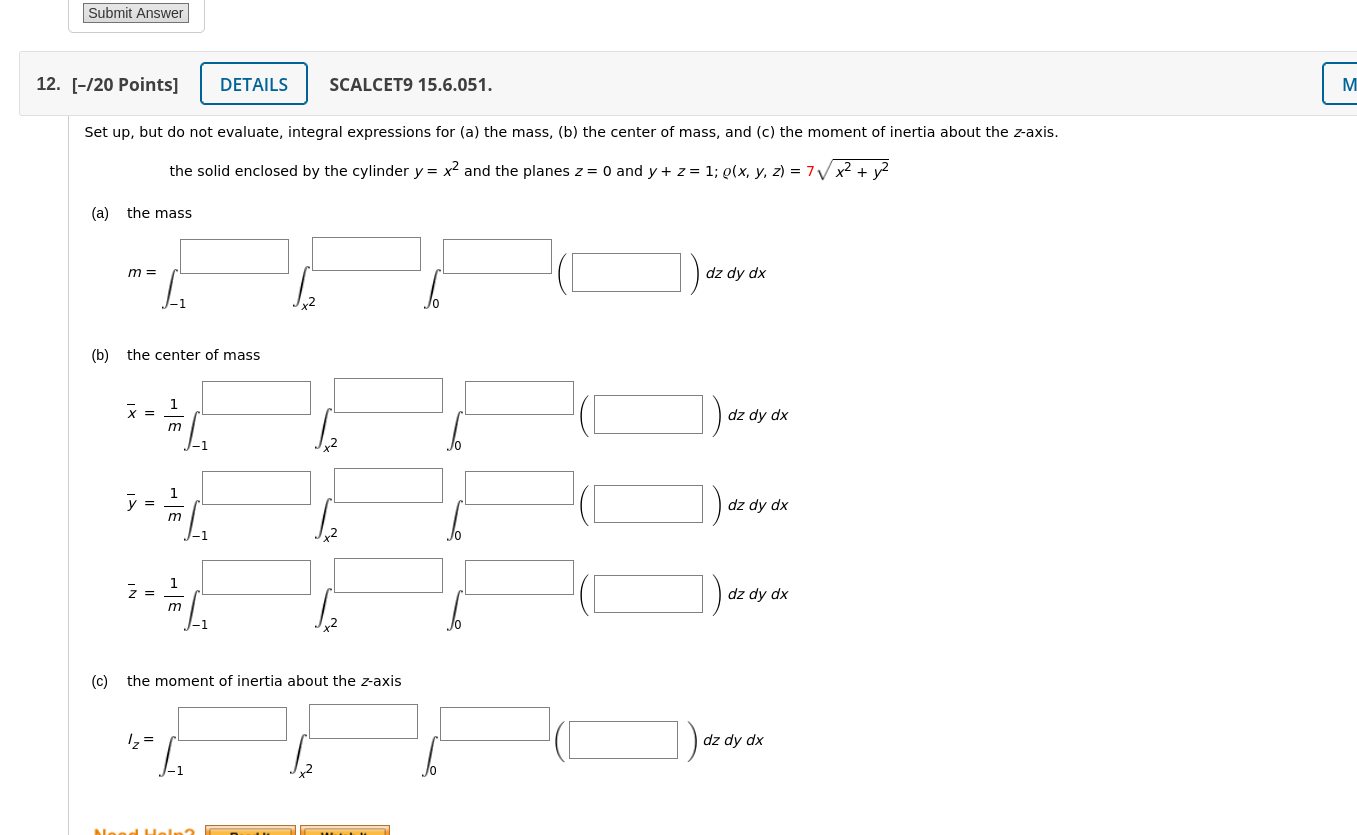 Solved Set up, but do not evaluate, integral expressions for | Chegg.com