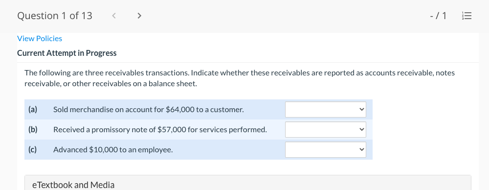 Solved Question 1 of 13 > -/1 View Policies Current Attempt | Chegg.com