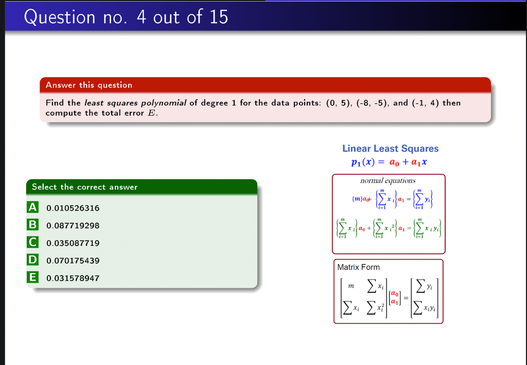 Solved Answer this question Find the least squares | Chegg.com