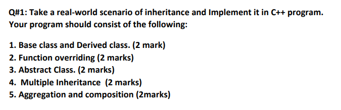 Solved Q#1: Take a real-world scenario of inheritance and | Chegg.com