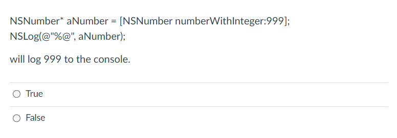 Solved NSNumber* aNumber = [NSNumber numberWithlnteger:999]; | Chegg.com