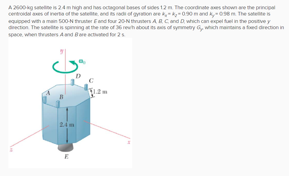 Solved A 2600-kg satellite is 2.4 m high and has octagonal | Chegg.com