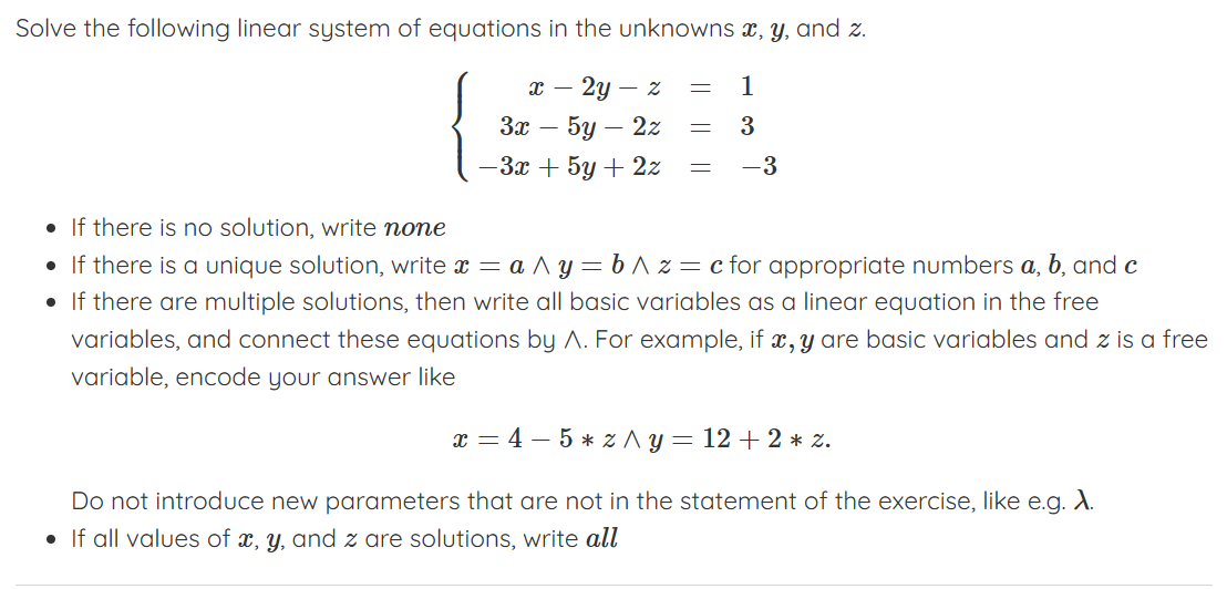 Solved Solve the following linear system of equations in the | Chegg.com