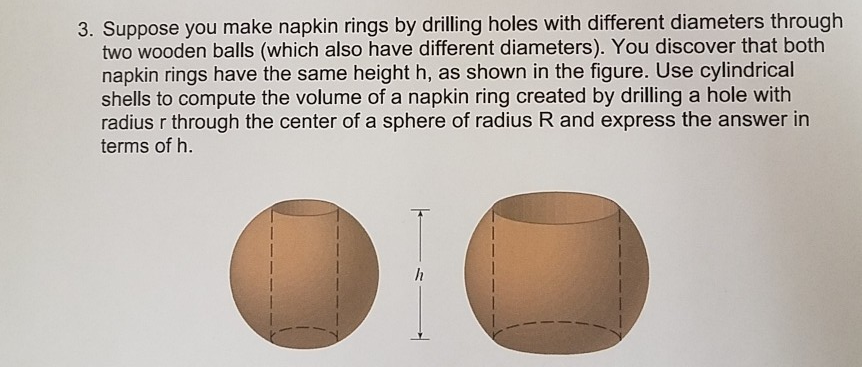 Solved 3. Suppose you make napkin rings by drilling holes | Chegg.com
