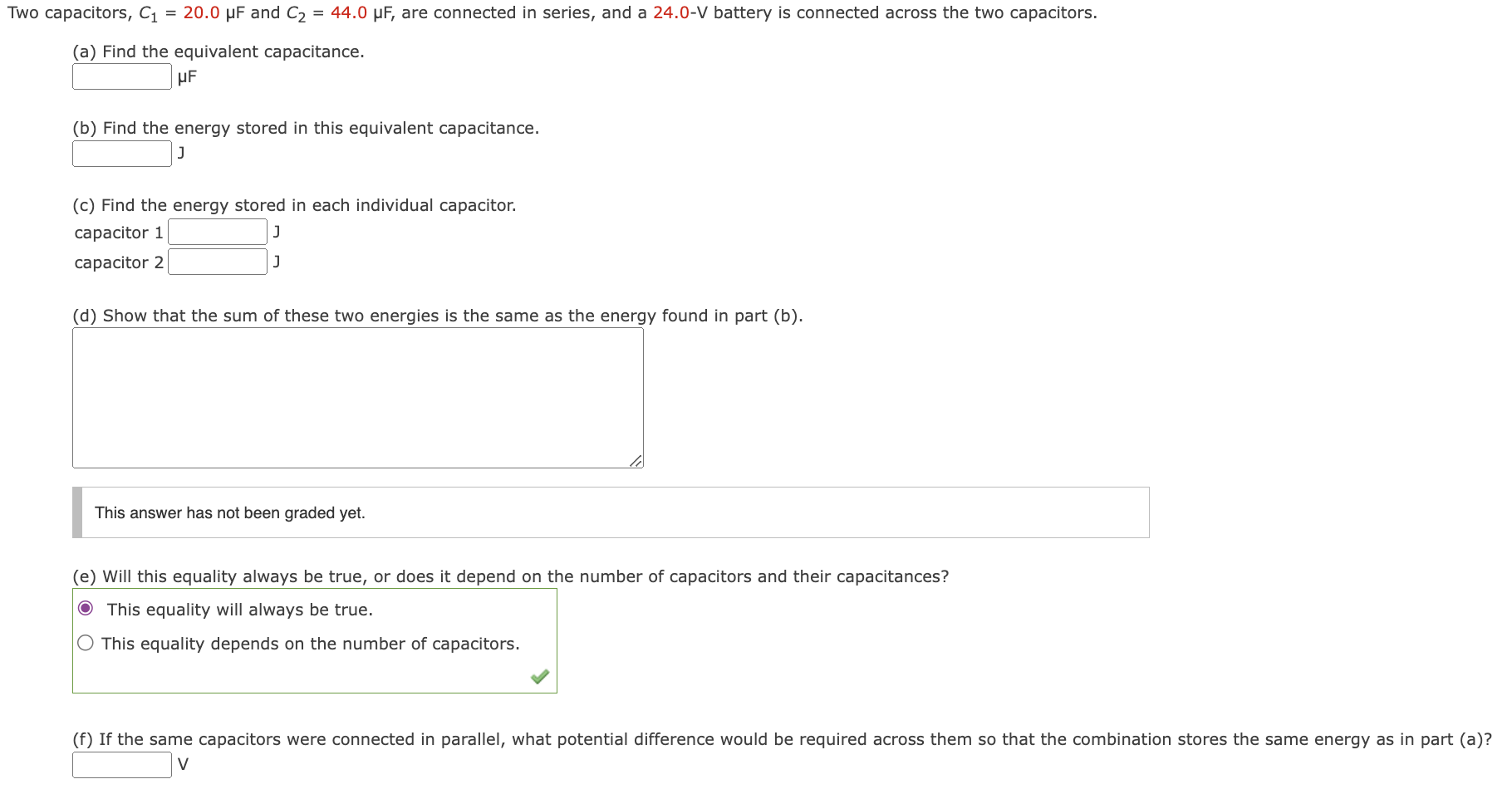 Solved vo capacitors, C1=20.0μF and C2=44.0μF, are connected | Chegg.com