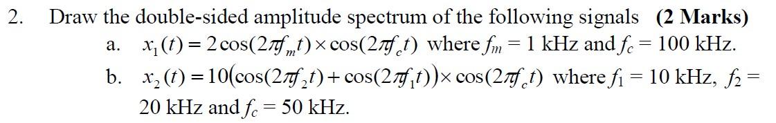 Solved Draw the double-sided amplitude spectrum of the | Chegg.com