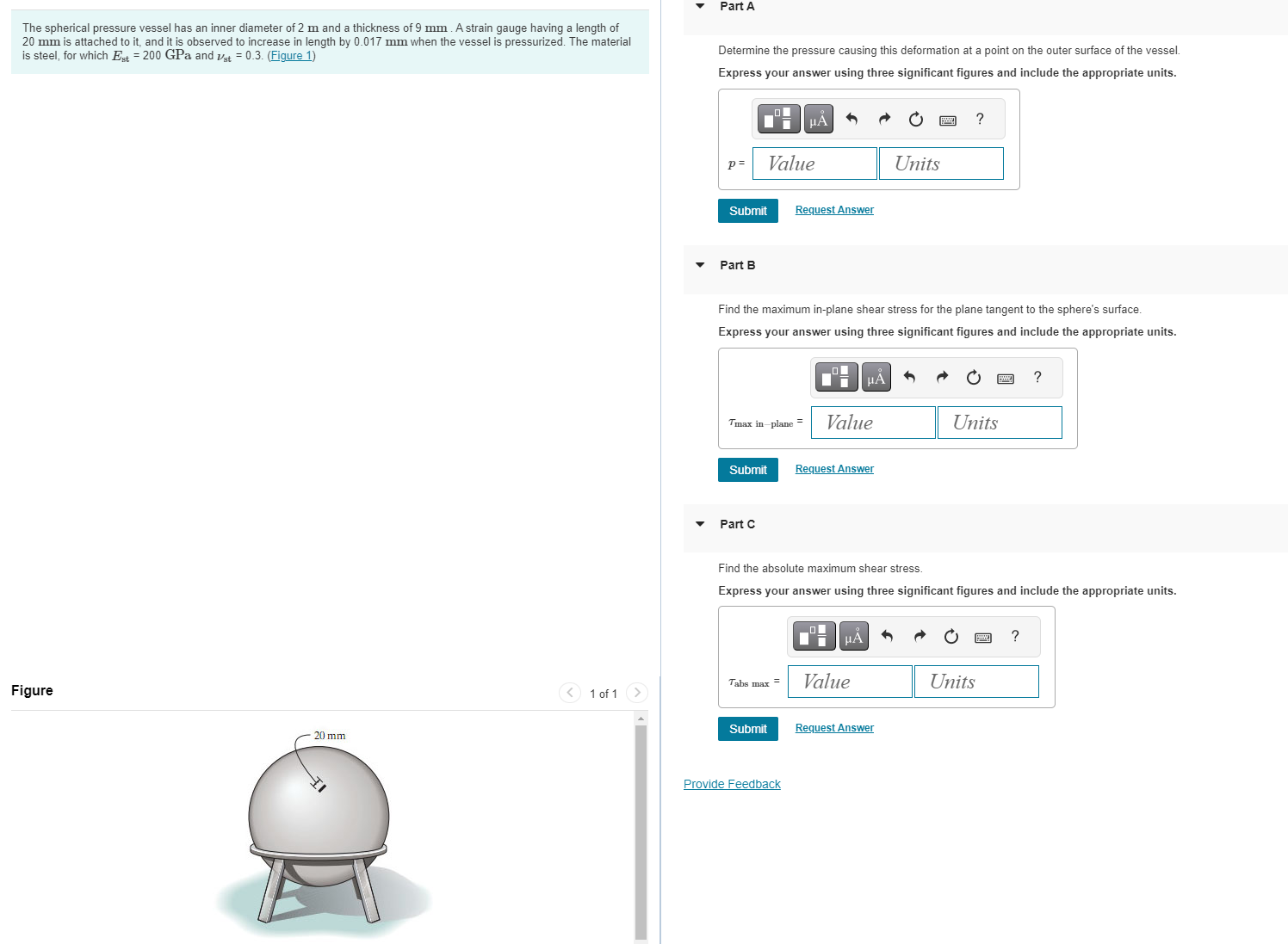 Solved The spherical pressure vessel has an inner diameter | Chegg.com