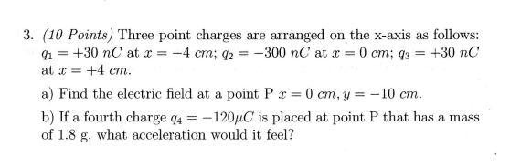 Solved Three point charges are axranged on the x-axis as | Chegg.com