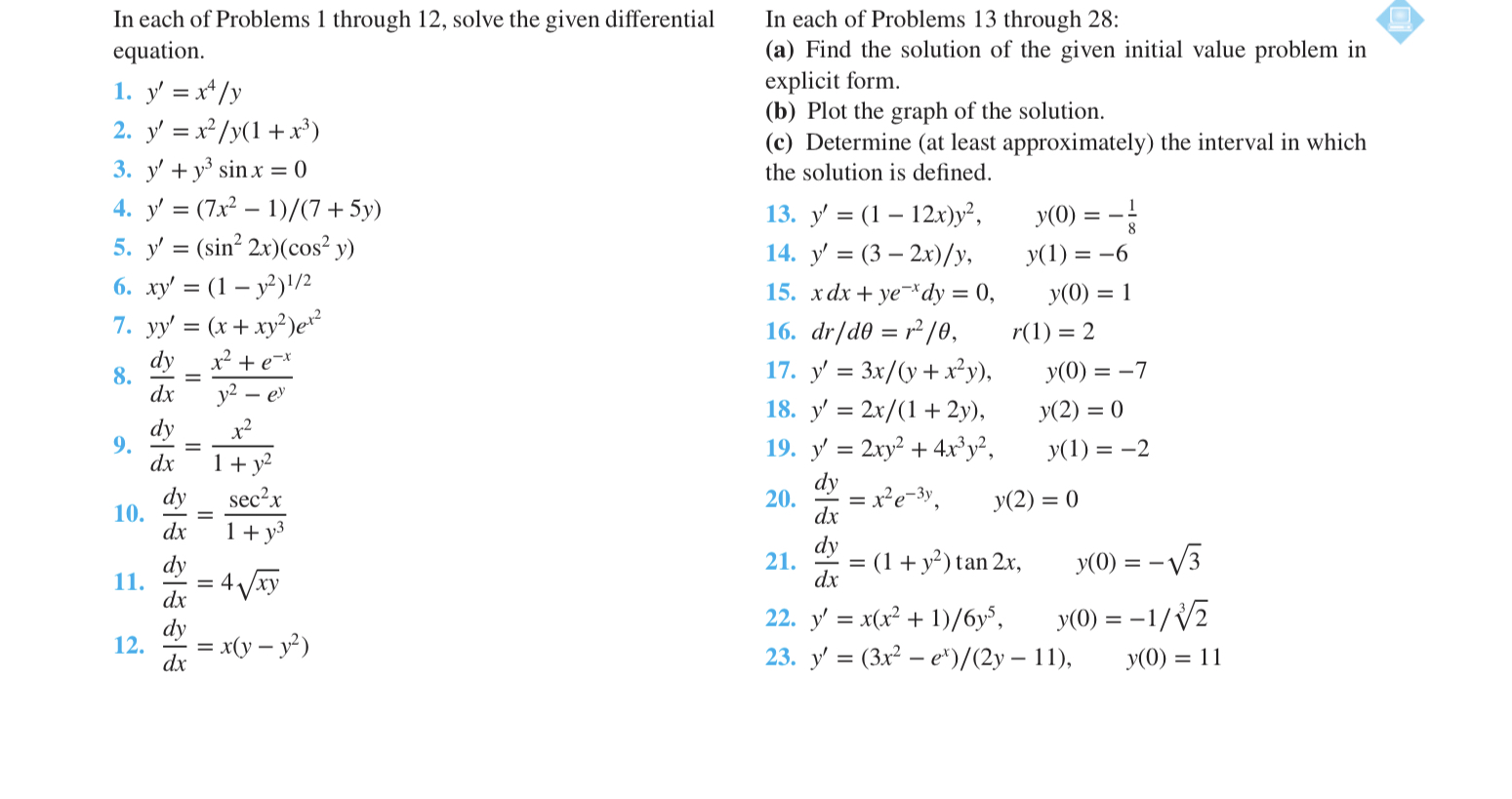 Solved In each of Problems 1 through 12, solve the given | Chegg.com