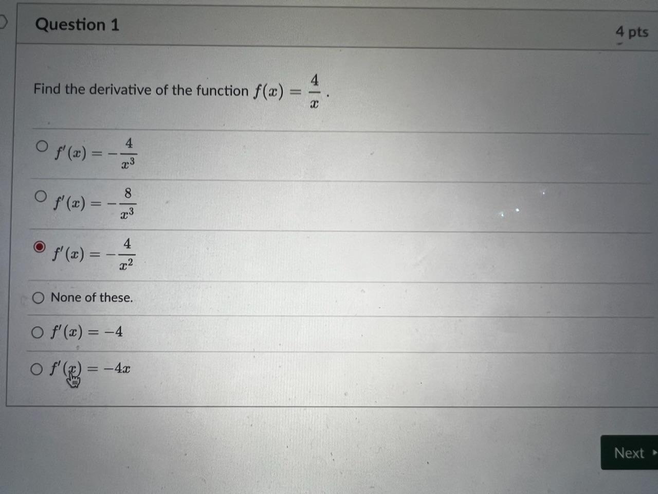 Solved Find the derivative of the function f(x)=x4. | Chegg.com