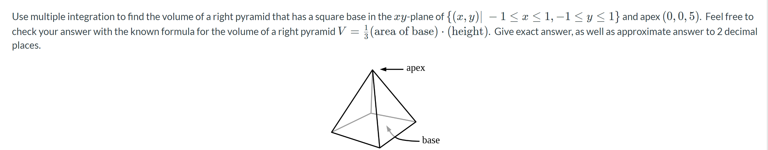 Solved Use multiple integration to find the volume of a | Chegg.com