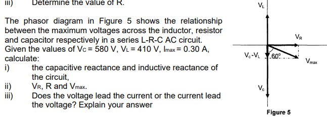 Solved VL VR III) Determine the value of R. The phasor | Chegg.com