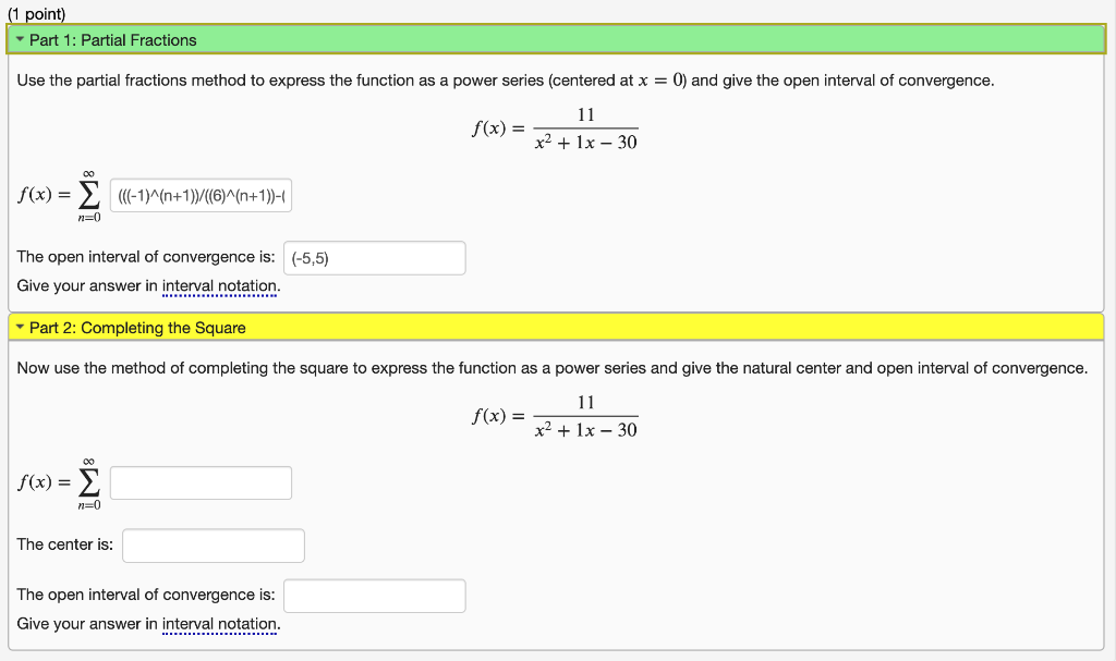 Solved (1 point) Part 1: Partial Fractions Use the partial | Chegg.com