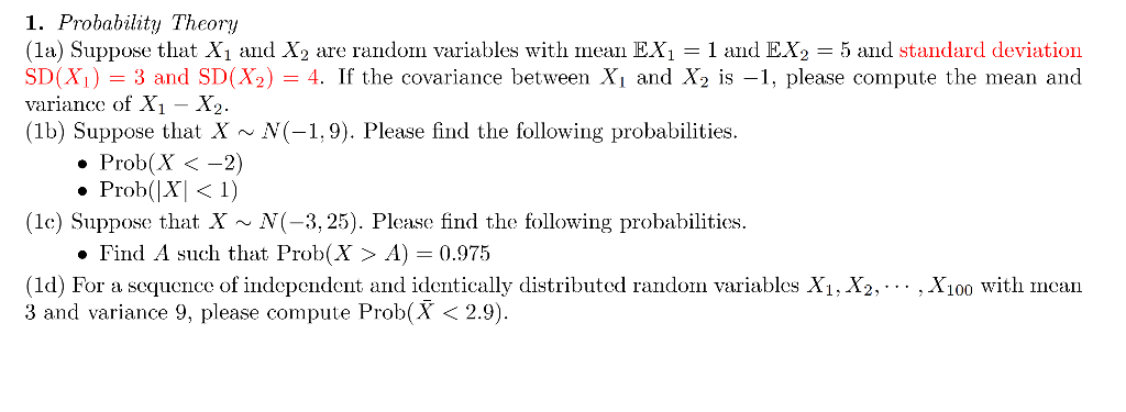 Solved 1. Probability Theory (1a) Suppose that X1 and X2 are | Chegg.com