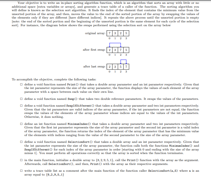 Solved Your objective is to write an in-place sorting | Chegg.com