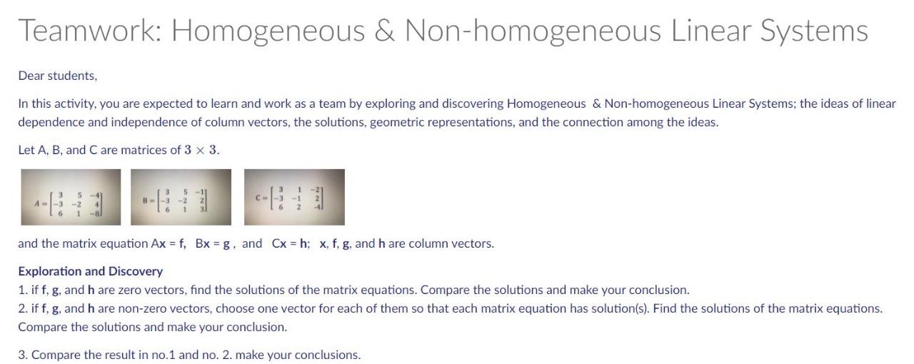 Solved Teamwork: Homogeneous & Non-homogeneous Linear | Chegg.com