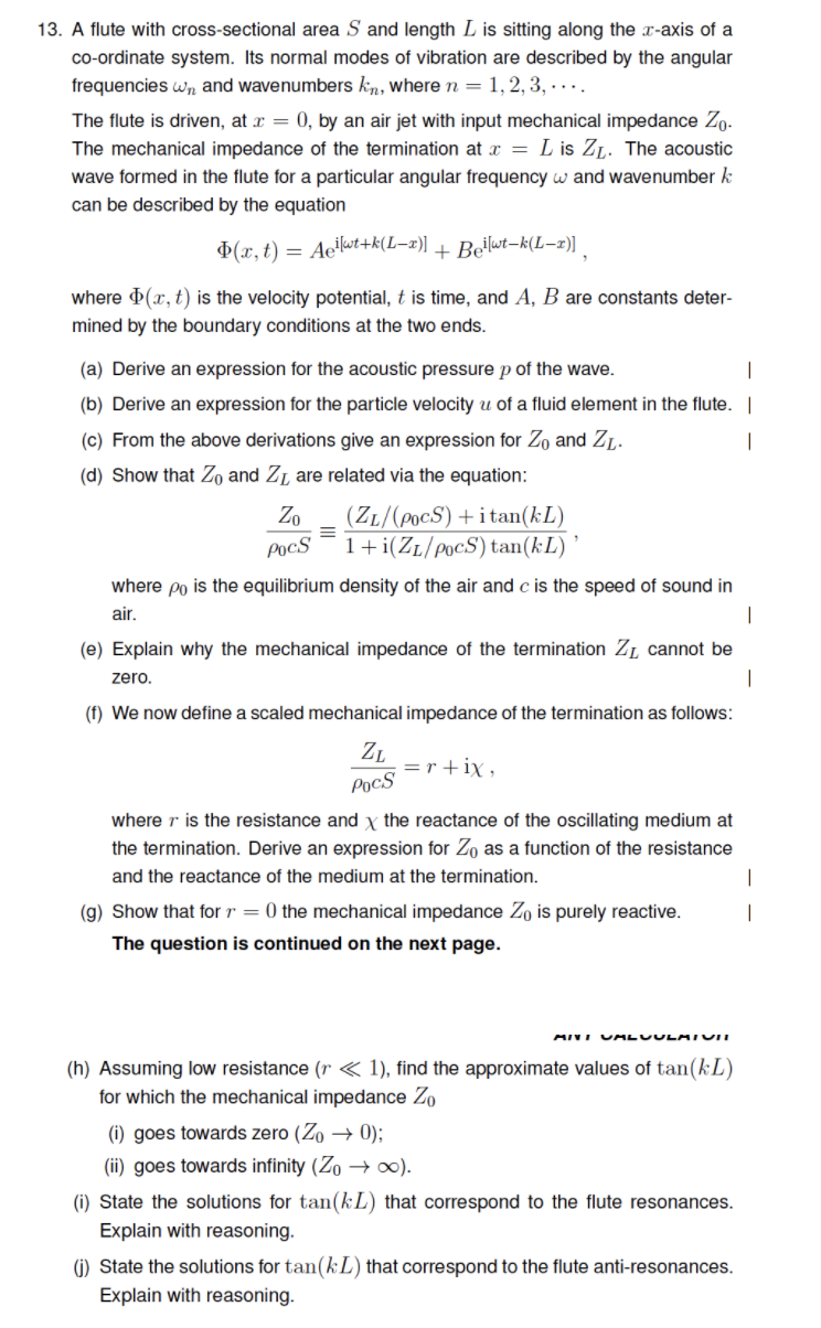 Solved 13. A flute with cross-sectional area S and length L | Chegg.com
