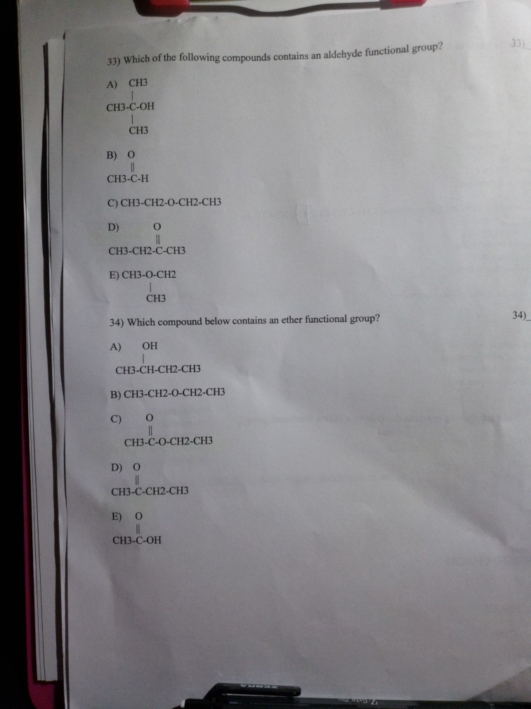 Solved 33) Which of the following compounds contains an | Chegg.com