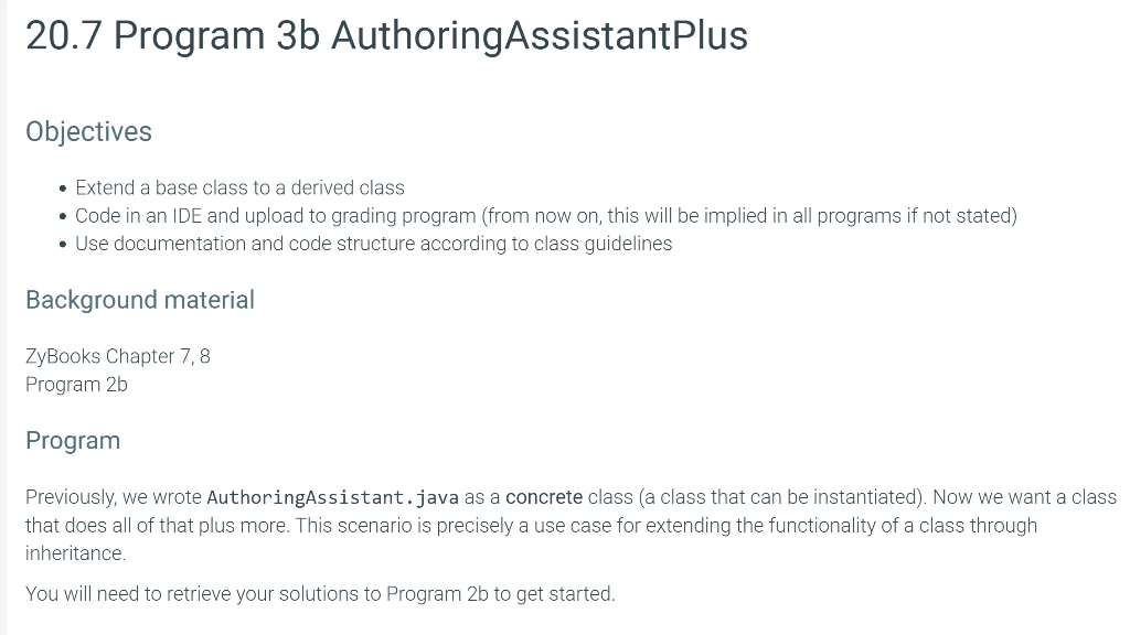 Solved 20.7 Program 3b Authoring AssistantPlus Objectives • | Chegg.com