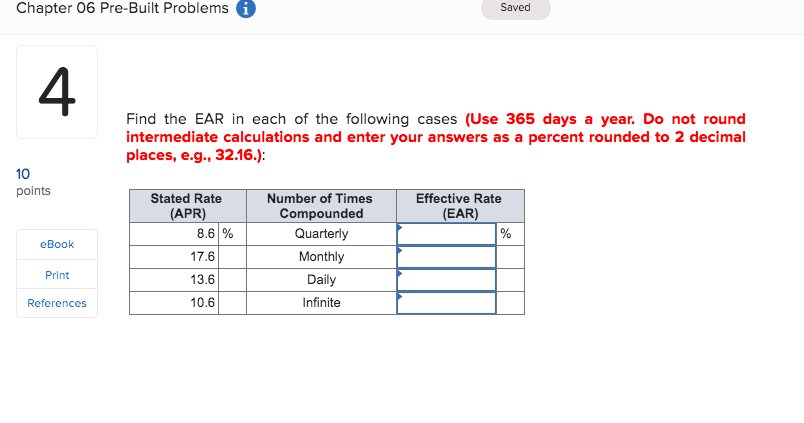 Solved Chapter 06 Pre-Built Problems i Saved Find the EAR in | Chegg.com