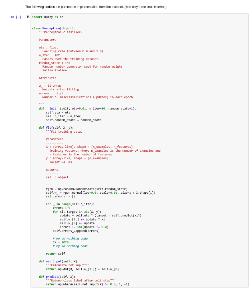 The following code is the perceptron implementation | Chegg.com