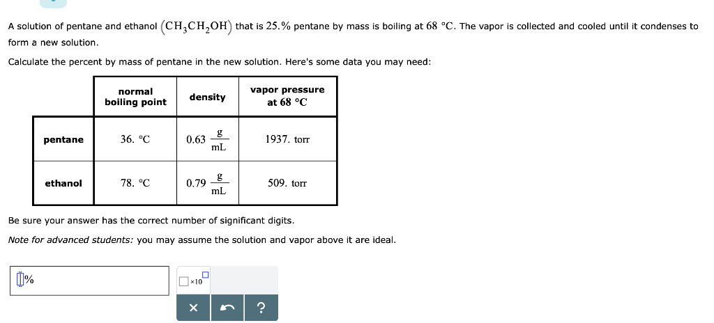 Solved A solution of pentane and ethanol (CH3CH2OH) that is | Chegg.com
