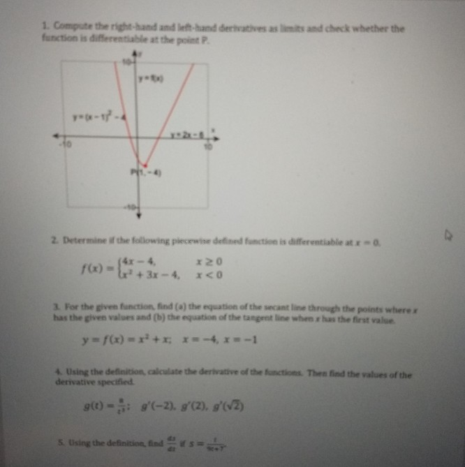Solved 1. Compute the right hand and left hand derivatives | Chegg.com