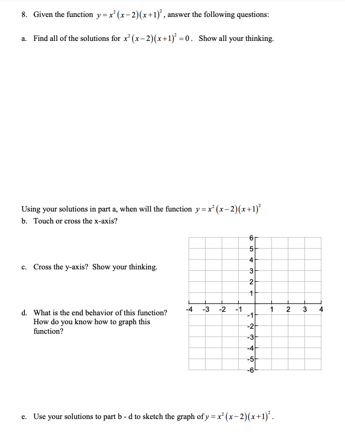 Solved 8. Given the function y=x2(x−2)(x+1)2, answer the | Chegg.com