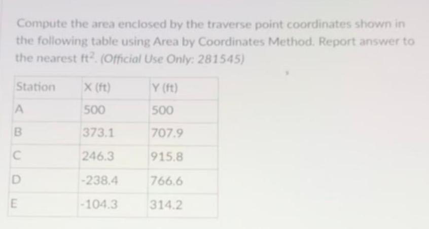 Solved Compute the area enclosed by the traverse point | Chegg.com