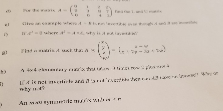 Solved For the matrix A 7 hind the land u matrix 0 0 1 2 | Chegg.com