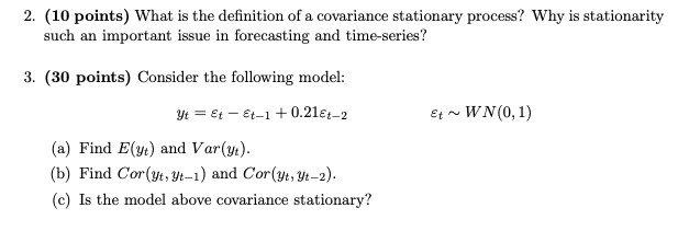 Solved 2. (10 points) What is the definition of a covariance | Chegg.com
