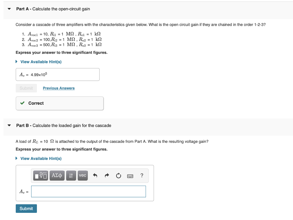 Solved Consider a cascade of three amplifiers with the | Chegg.com