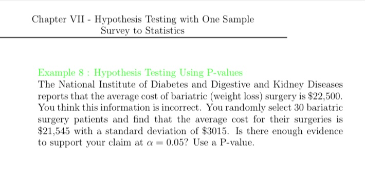 Solved Chapter VII - Hypothesis Testing with One Sample | Chegg.com